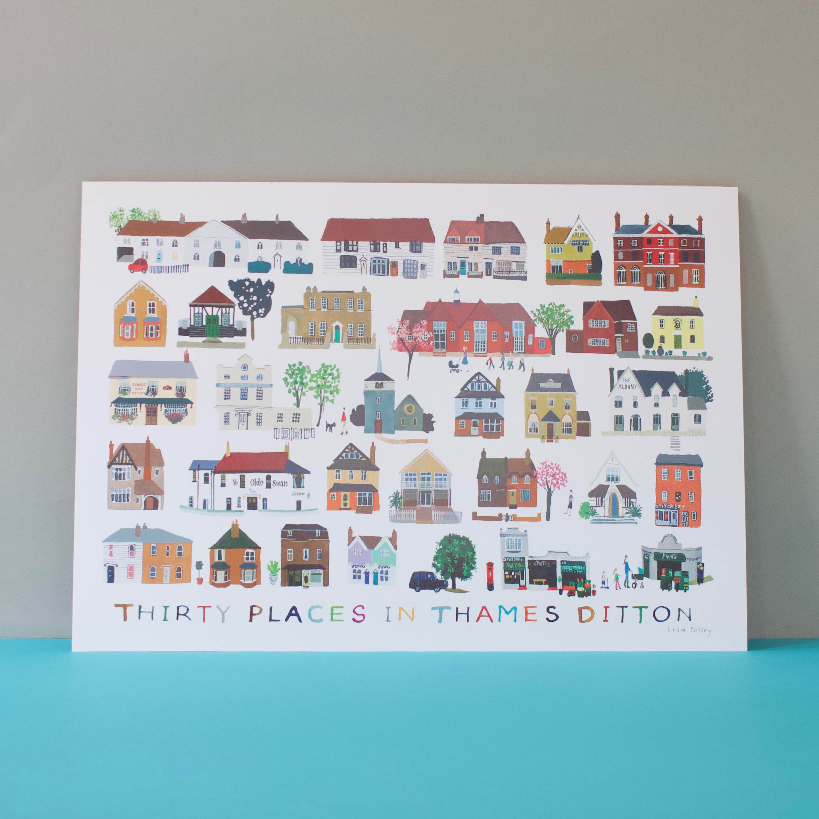 Thames Ditton 30 Places Poster | Lisa Tolley Artist and Illustrator